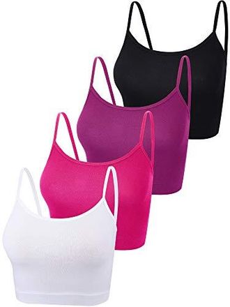 Boao 4 Pièces Crop Tank Tops Basiques Débardeur Racerback sans Manches Débardeur de Sport en Coton pour Femmes (Noir, Violet, Rouge Rose, Blanc, S)