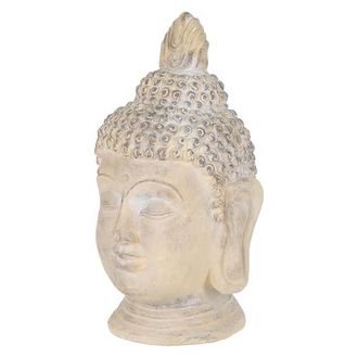 ECD Germany T&ecirc;te de Bouddha Statue Sculpture D&eacute;coration Feng Shui Pierre Artificielle Polyr&eacute;sine 55 cm Beige/Gris Figurine Ornement de Jardin Bureau Maison Jardin