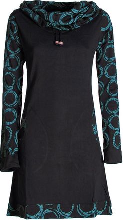 vishes Alternative Bekleidung - Damen Lang-arm Kleid Schal-Kleid Winterkleider Baumwollkleid schwarz-t&uuml;rkis 46