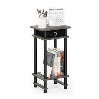 Furinno Turn-N-Tube Table de Bout Haute avec Bac, Chêne Français Gris Noir, One Size, Paquet de 1