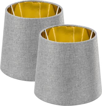 Navaris 2x Lampenschirm Tischlampe E14 rund - 15,2x13,7x17,2cm - Lampenschirme f&uuml;r Tischlampen Set - E 14 Leuchtenschirm - Grau Gold