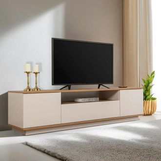 Pier Import Meuble TV moderne 3 portes beige crème et effet pin MARFA