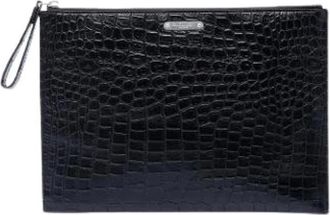 Saint Laurent Sac pochette en cuir gaufr&eacute; Pre-owned - Femme - Pre-owned - Noir - Taille: ONE Size