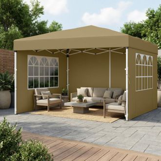 Songmics Tente de Jardin, 3 x 3 m, Portable, Pavillon Pliant, Protection Solaire, avec Parois, Usage Ext&eacute;rieur, Beige