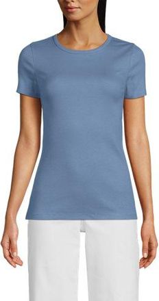 Lands End Feinripp-Shirt mit Rundhalsausschnitt und kurzen Ärmeln, Damen, Größe:32-34 regular, Blau, Baumwolle/Elasthan, by Lands End