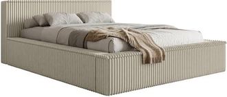 Selsey Polsterbett 160 x 200 cm Doppelbett Gepolstertes Bett Bettgestell Mit Stauraum Und Kopfteil Weicher Cord Stoff Hellbeige Affolio