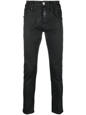 Philipp Plein jean skinny &agrave; patch t&ecirc;te de mort - Noir