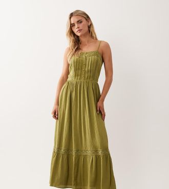 Miss Selfridge Robe longue avec empi&egrave;cements en dentelle - Olive-Vert