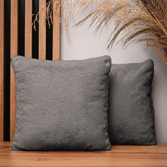 MG Design 2er Set Kissenbezüge 35 x 35 cm in Grau - mit Reißverschluss, langfloriges Kunstfell, extra weich & Cosy, pflegeleicht