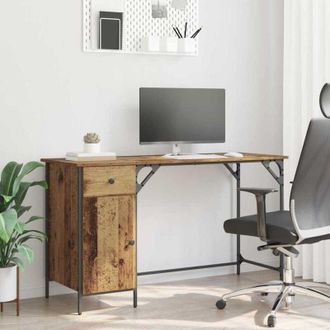vidaXL Bureau dordinateur avec tiroir Bois Ancien 131 x 48 x 75 cm vidaXL