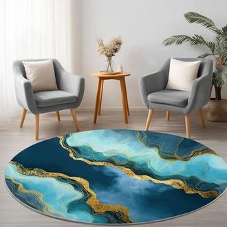 Generic Bleu Marine Tapis Abstrait Rond Antid&eacute;rapant, Lisse Rivi&egrave;re Motif Doux Tapis Poils Courts pour Salon Couloir Chambre Cuisine Descente de Lit - 160 cm