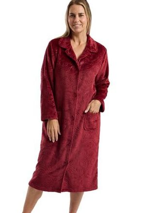 Marlon Sabrina Peignoir en polaire gaufrée à boutons pour femme - Manteau dintérieur doux et confortable avec poches, Tourbillon bordeaux, L