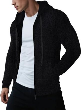 Generic Sweat à capuche pour homme en polaire avec fermeture éclair intégrale - Veste dhiver thermique avec poches - Doublure Sherpa - Pull chaud léger et con