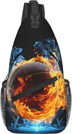Generic Sacoche Tactique Ballon de basket-ball Feu et Eau Casual Sac De Poitrine Durable Crossbody Bag pour &eacute;cole Femme Homme