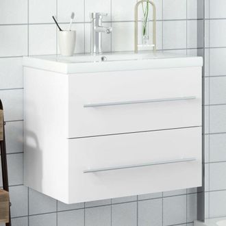 vidaXL Waschbeckenunterschrank mit Einbaubecken Wei&szlig; vidaXL