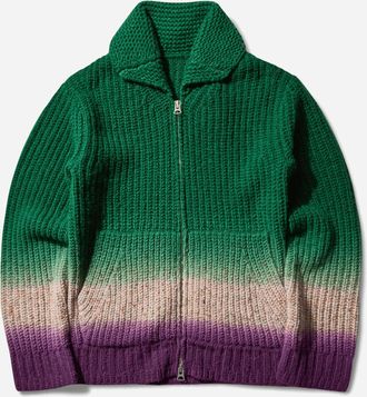 sacai Men s Garment Dye Wool Knit Cardigan Green