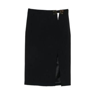 Elisabetta Franchi Midirock aus Stretch-Krepp mit doppellagigem Design - - Skirts - Damen - Schwarzk - XL