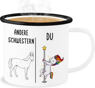 Shirtracer Emaille Becher Blechbecher - Tassen - Andere Schwestern Du Dabbing Einhorn | Geburtstagsgeschenk Schwester Geschenk Schwesterherz - 300 ml - Weiß Schw