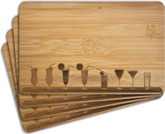 Wallario 4er Set Frühstücksbrettchen aus Holz, Holzunterlage, Holzbrettchen Schnapsregal mit vielen bunten Flaschen, Größe 22 x 14 cm