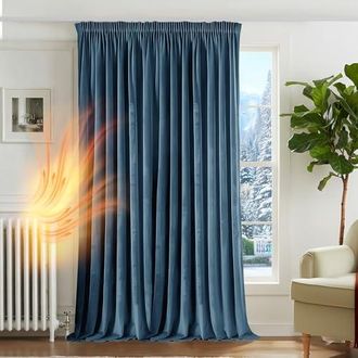 Deconovo Lot de 1 Rideaux en Velours Occultants avec Bande Fronc&eacute;e Rideaux en Velours Thermiques pour Salon et Chambre,300L x 260H cm (1 Panneau) Bleu Gris