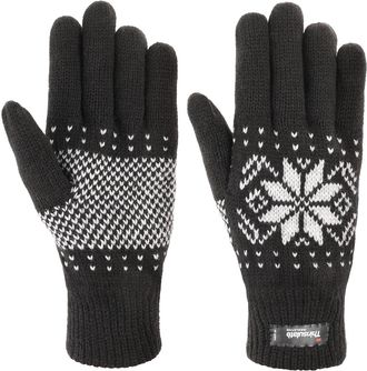 LIPODO Snowflake Thinsulate Handschuhe Strickhandschuhe Gef&uuml;ttert Mit Weichem Fleecefutter Schneeflockenmuster Damen Herren Herbst Winter schwarz M