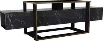 Vente-Unique Vente-Unique - Meuble TV noir et or avec rangements - Dimensions 160x49,8x46,1 cm - Panneau m&eacute;lamin&eacute; 18 mm - Pour salon moderne ou bureau