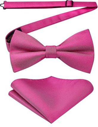 Hisdern Noeuds Papillon Homme Fuchsia et Mouchoir avec Crochet déjà Lié Réglable Color Sólido Noeuds Papillon et Carré de Poche Ensemble