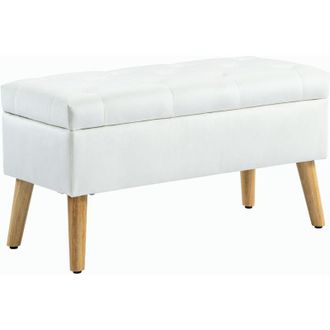 HOMCOM Sitzbank mit Stauraum, Polsterbank mit Deckel, Bettbank mit Samtoptik, f&uuml;r Flur Schlafzimmer Wohnzimmer, Gummiholz 80 x 35 x 40 cm Wei&szlig; - Homcom