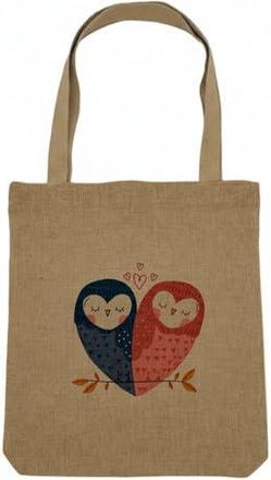 Fabulous Sac Shopping Tote Bag Aspect Lin - Couple de Chouette Coeur Illustration Dessin Mignon Amour - Sac de Courses Toile Epaisse 360g Beige Naturel Cabas P