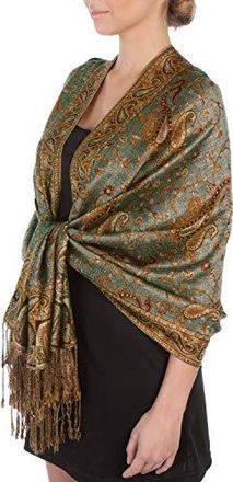 Sakkas 178cm x 71cm Double &eacute;paisseur Jacquard Cachemire Viscose Pashmina Ch&acirc;le/Echarpe/Etole - Celadon Vert
