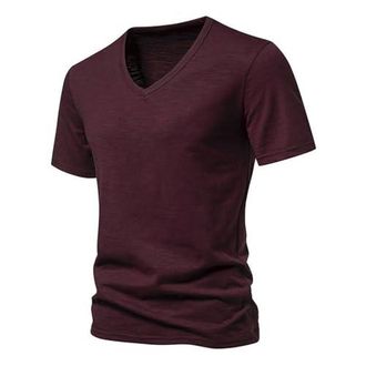 Generic T-shirt &agrave; col en V pour homme, coupe ajust&eacute;e, manches courtes, l&eacute;ger, s&eacute;chage rapide, respirant, l&eacute;g&egrave;rement cintr&eacute;, couleur unie, pour l&eacute;t&eacute;, la plage,