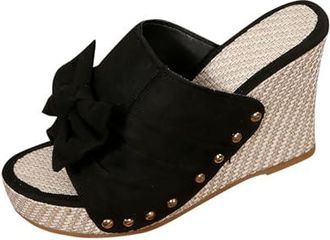 Generic Sandales compens&eacute;es pour femme avec noeud et bout ouvert - Couleur unie - &Eacute;l&eacute;gantes - Classiques - Respirantes - Confortables - Semelle &eacute;paisse - &Eacute;l&eacute;g