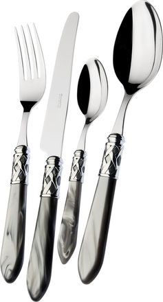 Bugatti Aladdin, 24-teiliges Besteckset aus Edelstahl 18/10, verchromter Ring und Grauer Griff mit Perlmutt-Effekt. Besteckset f&uuml;r 6 Personen: 6 L&ouml;ffel, 6 Gab