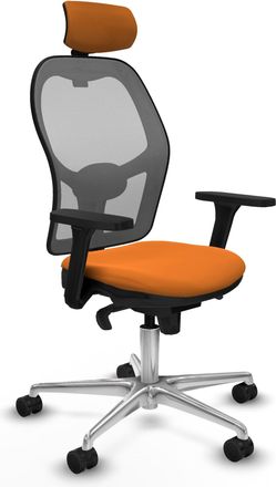 Piqueras y Crespo Ergonomischer Stuhl mit 3D-Armlehnen, h&ouml;henverstellbare Lendenwirbelst&uuml;tze und h&ouml;henverstellbares Kopfteil, Grau/Orange