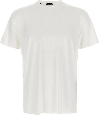 Tom Ford Homme, Tops, Blanc, Taille: XL T-Shirt Ras du Cou en Lyocell et Coton