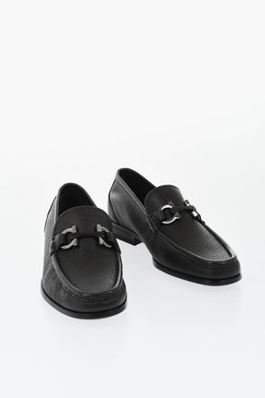 Ferragamo Hammered Leather Loafers GRANDIOSO with Front Bit Salvatore Ferragamo