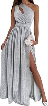 ORANDESIGNE Oanviso Robe De Soiree Femme Chic Et Glamour Longue Elegant Ceremonie Mariage Maxi Robe Cocktail fête Droite Fluide Une Seule Manche Épaules Dénudées 