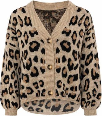Zwillingsherz Strickjacke Big Leo One Size, Animal-Muster, Langarm, Kn&ouml;pfe, tiefer V-Ausschnitt