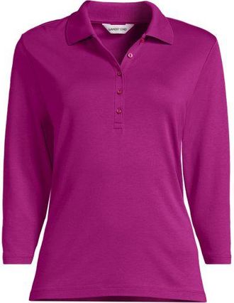 Lands End Supima Poloshirt mit 3/4-Ärmeln, Damen, Größe:48-50 plus, Pink, Baumwolle, by Lands End