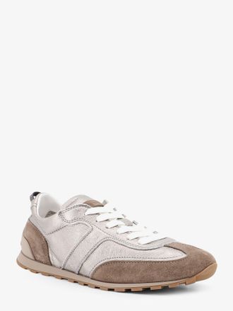 Brunello Cucinelli Womens Sneakers Laminated Leather-Suede Silver Trainers Leather/suede