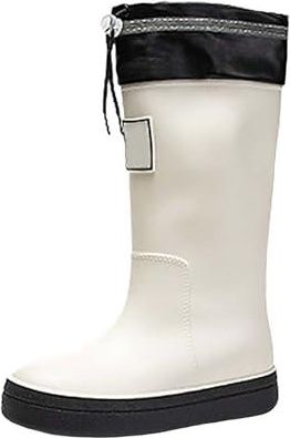 Generic Bottes en caoutchouc unisexes imperm&eacute;ables larges pour homme et femme - Bottes de pluie l&eacute;g&egrave;res - Longueur genou, blanc, 38 EU