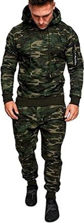 TOMWELL 2 Pièces Survêtements de Sport Décontracté Camouflage pour Homme Ensemble Sweat à Capuche à Manches Longues avec Poches B Vert S