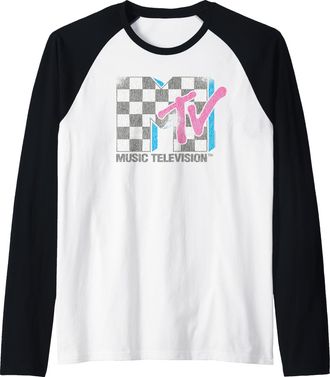 Giesswein Distressed Vintage Checkerboard Logo Music Television Raglan