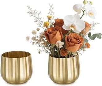 Nuptio Dor&eacute; Vases Centre de Table: 2 Pi&egrave;ces 10cm Metal C&ocirc;tel&eacute; Fleur Vase Decoratif pour Decoration Mariage Anniversaire Noel - Rond Pots Petit Pot Plante Int