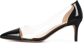 EDEFS Escarpins Femmes - Kitten-Heel Cour Pompes - Transparent PVC Chaussures - Bout Pointu Bride Soirée Mariage - Noir - Taille 42