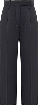 Thom Browne Femme, Pantalons, Bleu, Taille: 38 FR Pantalon duniforme scolaire taille haute