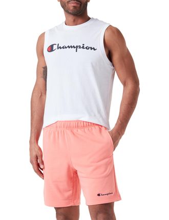Champion Herren Legacy Icons Pants-Small Script Logo Powerblend Terry Bermuda Shorts, Pfirsichrosa, S