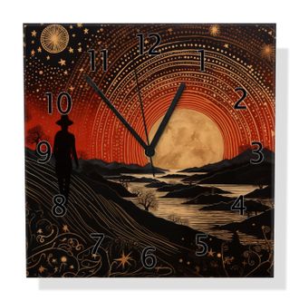 Wallario Design-Wanduhr Unter dem Sternenzelt aus Glas, Motiv-Uhr Größe 30 x 30 cm, Schwarze Zeiger