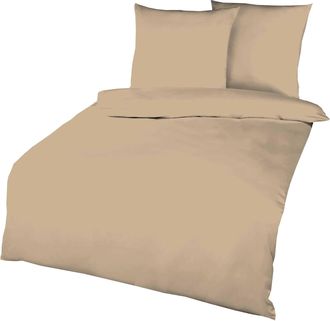 Kaeppel Biber Bettwäsche Uni Gelb Sand Lind Hellblau Terra Weiß Rot Anthrazit Leinen Silber Einfarbig, Farbe:Sand, Größe:155x220cm Bettwäsche