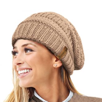TOSKATOK Damen Warm Slouch Knit Winter Beanie Mütze mit Supersoft Velour Thermofutter Skimütze